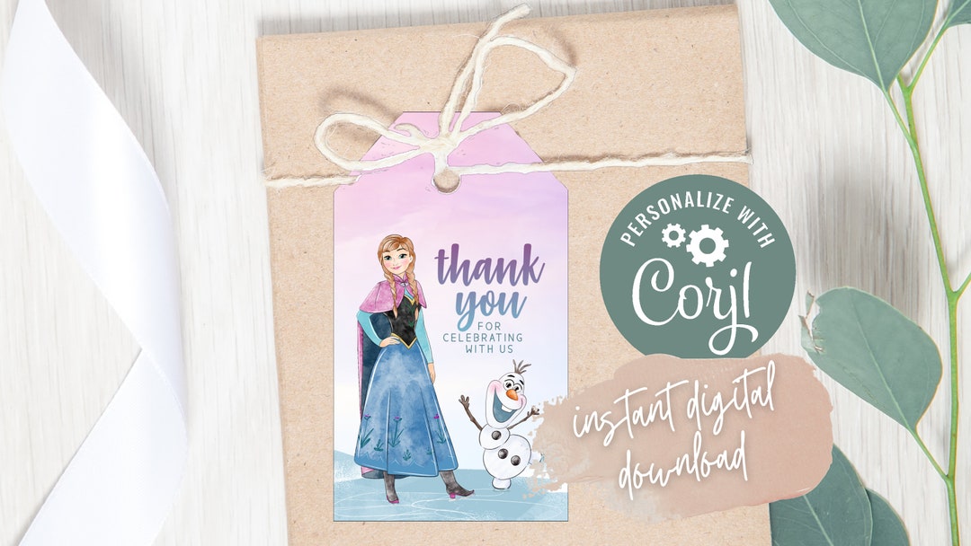 Frozen Thank You Tag, Anna and Olaf Birthday Favor Label, Frozen ...