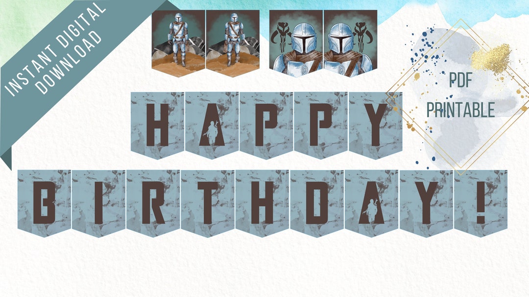 Mandalorian Birthday Banner, Star Wars Party (PDF Printable) - Etsy