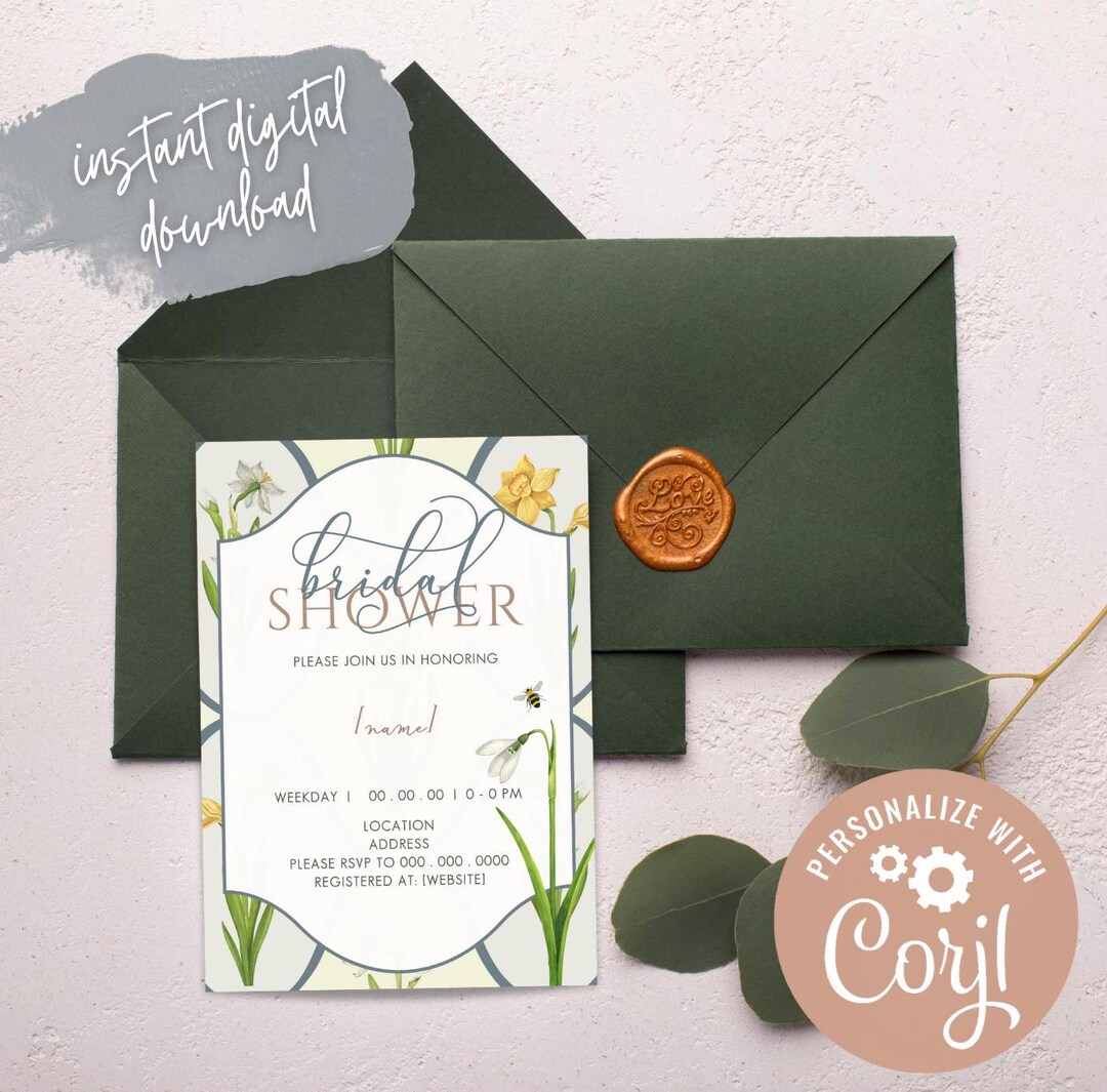 Daffodil Bridal Shower Invitation, Bridgerton Bee Invite, Garden Party ...