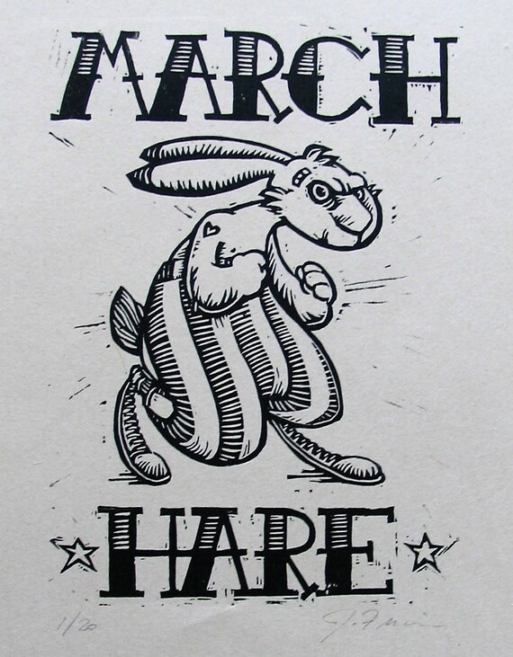 March Hare Linocut - Etsy