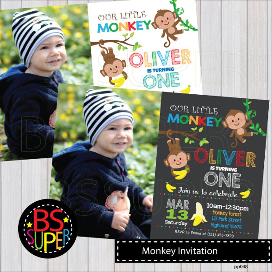 Monkey Birthday Invitation Monkey Birthday Party Monkey - Etsy