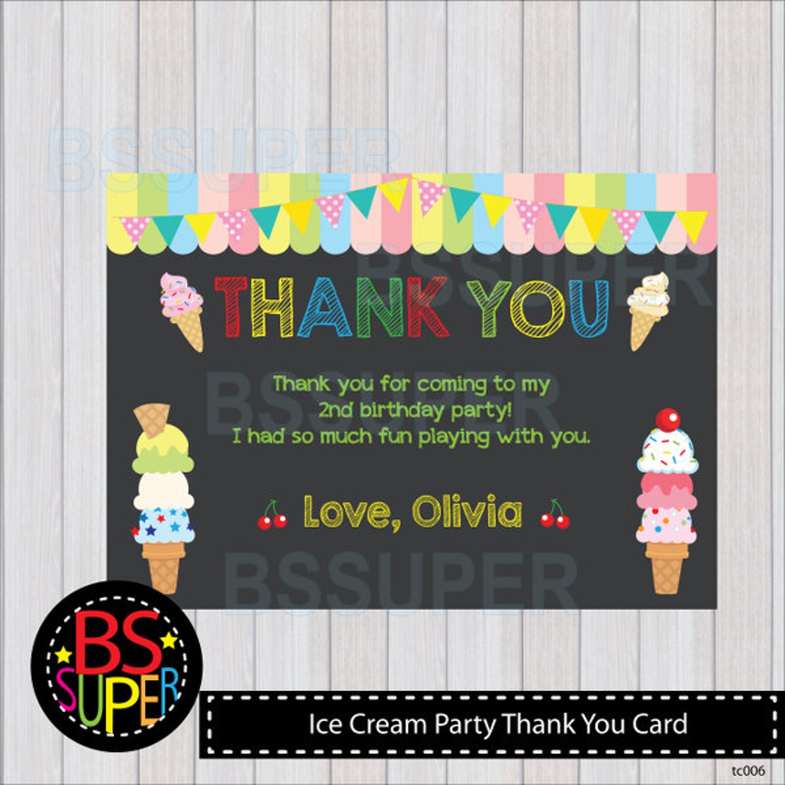 Ice Cream Party Thank You Card - Etsy