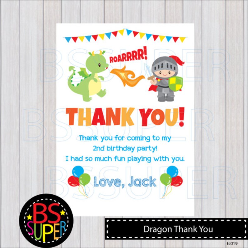 Dragon Thank You Card Knights and Dragon Thank You Cards - Etsy