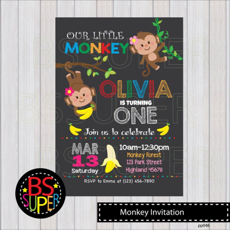 Monkey Birthday Invitation Monkey Birthday Party Monkey - Etsy