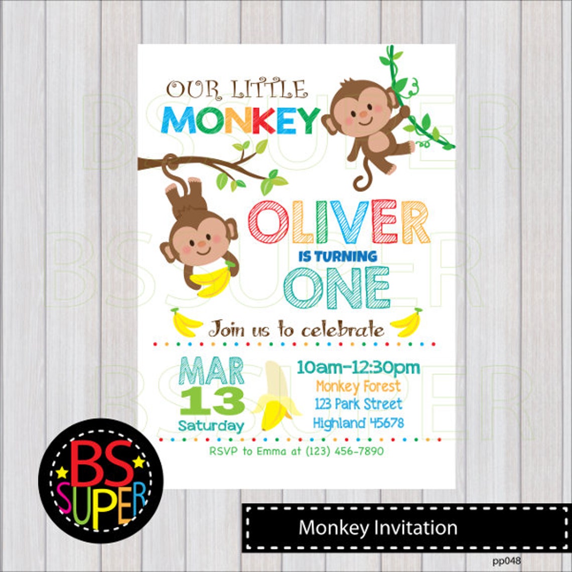 Monkey Birthday Invitation Monkey Birthday Party Monkey - Etsy