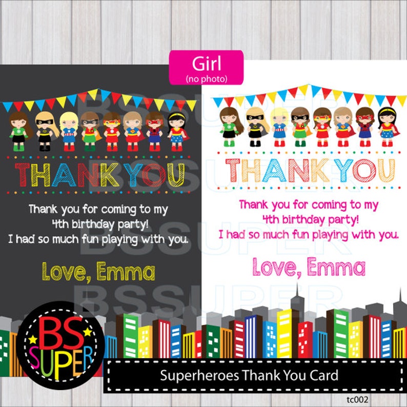 Superhero Birthday Thank You Card | Etsy