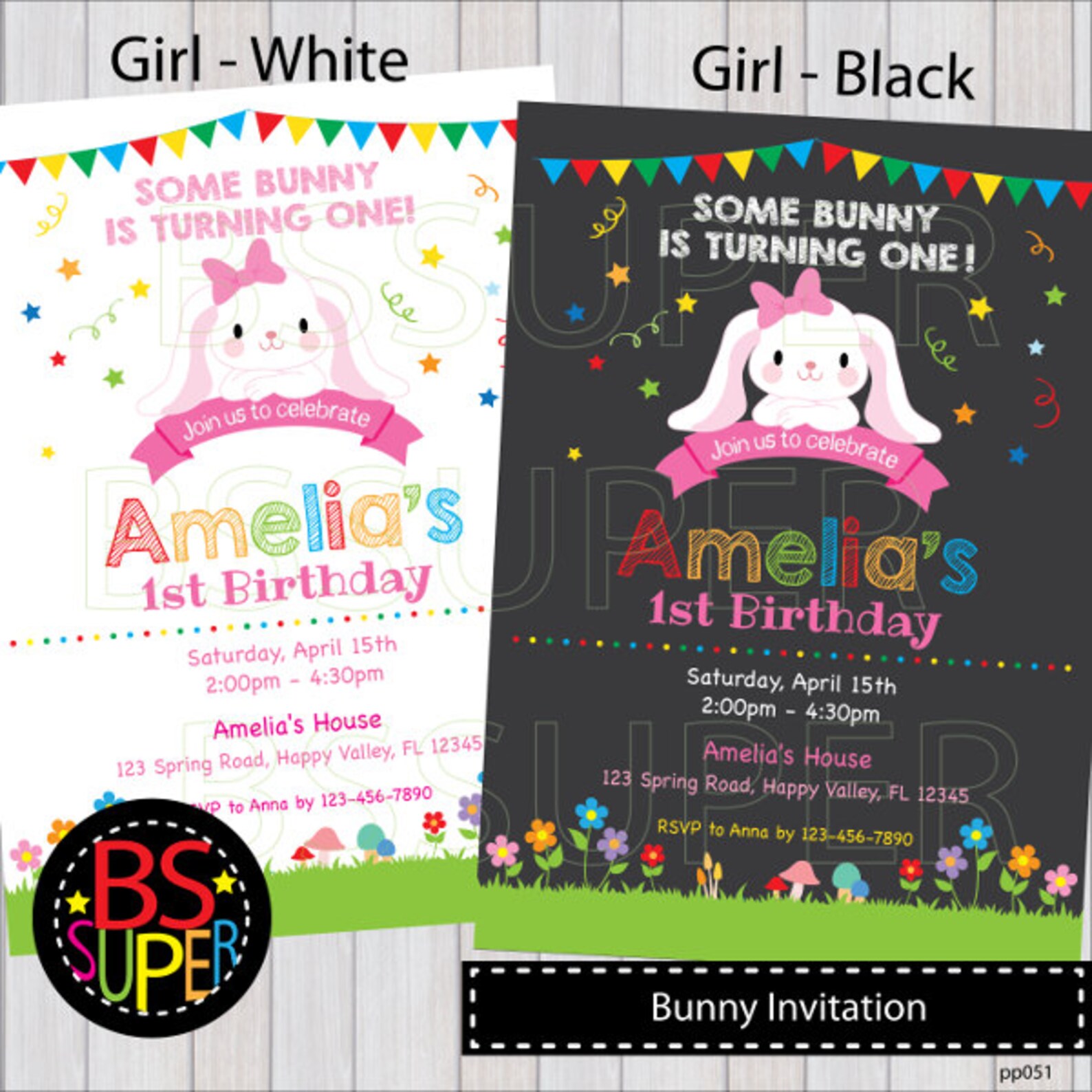 Bunny Birthday Invitation Easter Bunny Party Invite Some - Etsy