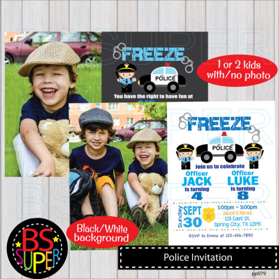 Police Birthday Invitation Police Party Invitations Police | Etsy