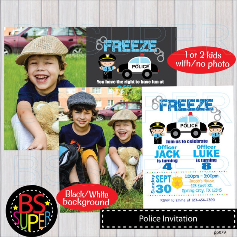 Police Birthday Invitation Police Party Invitations Police | Etsy