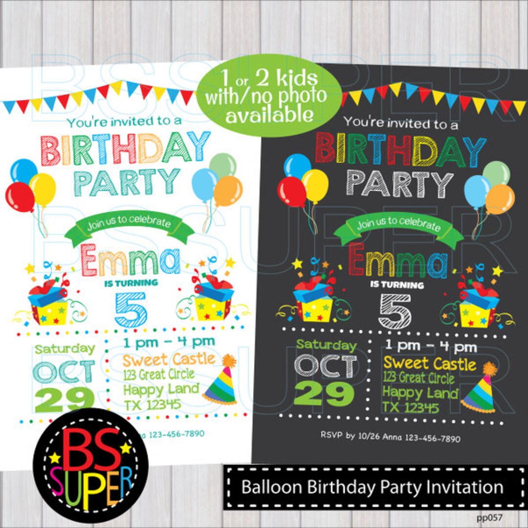 Balloon Birthday Invitation, Balloon Birthday Party Invitation, Balloon ...