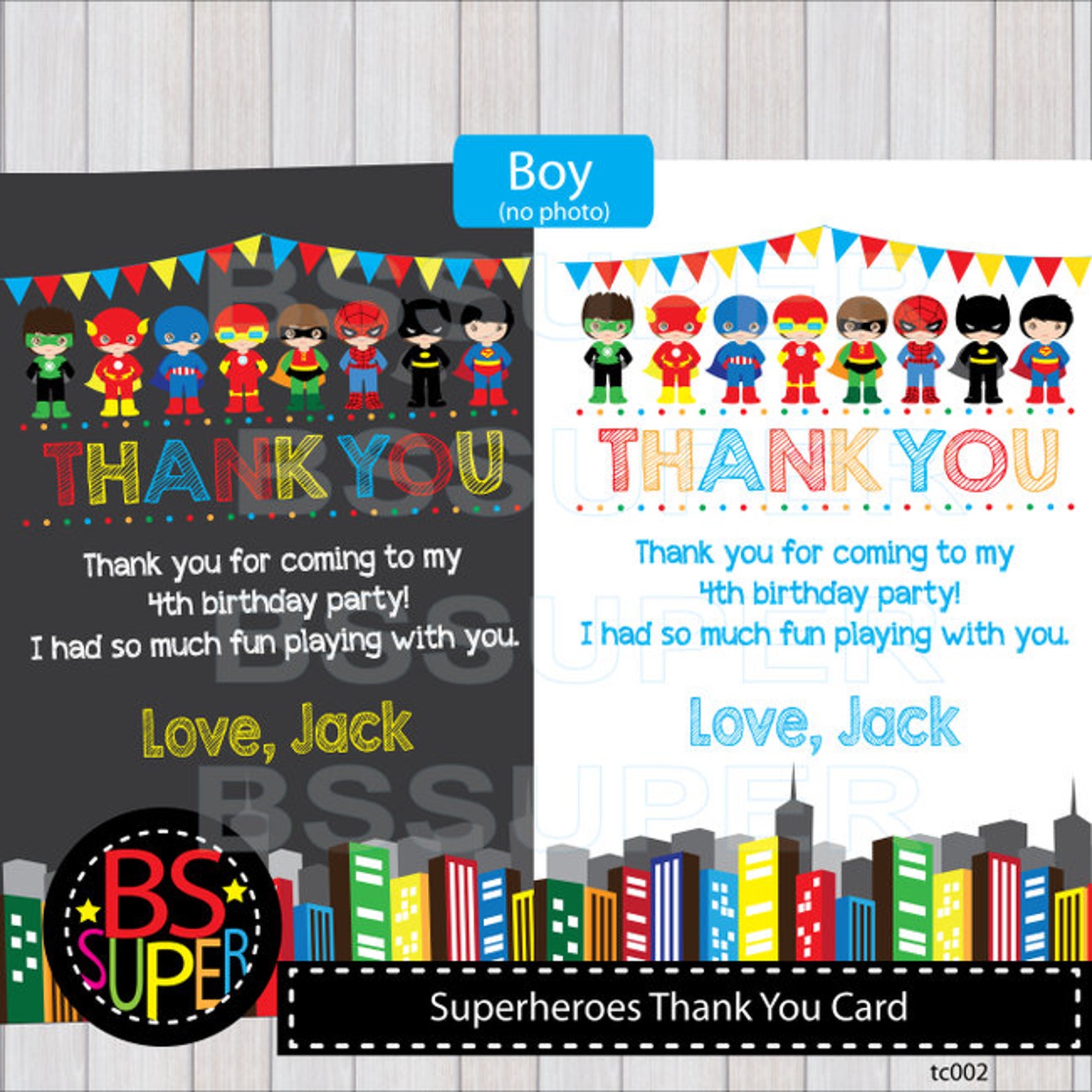 Superhero Birthday Thank You Card | Etsy