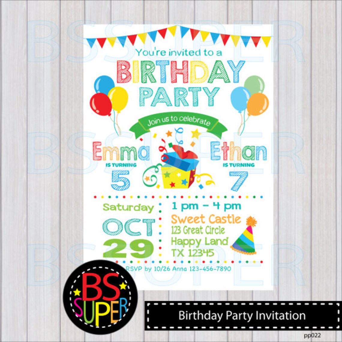 Birthday Party Invitation Sibling Birthday Invitations - Etsy