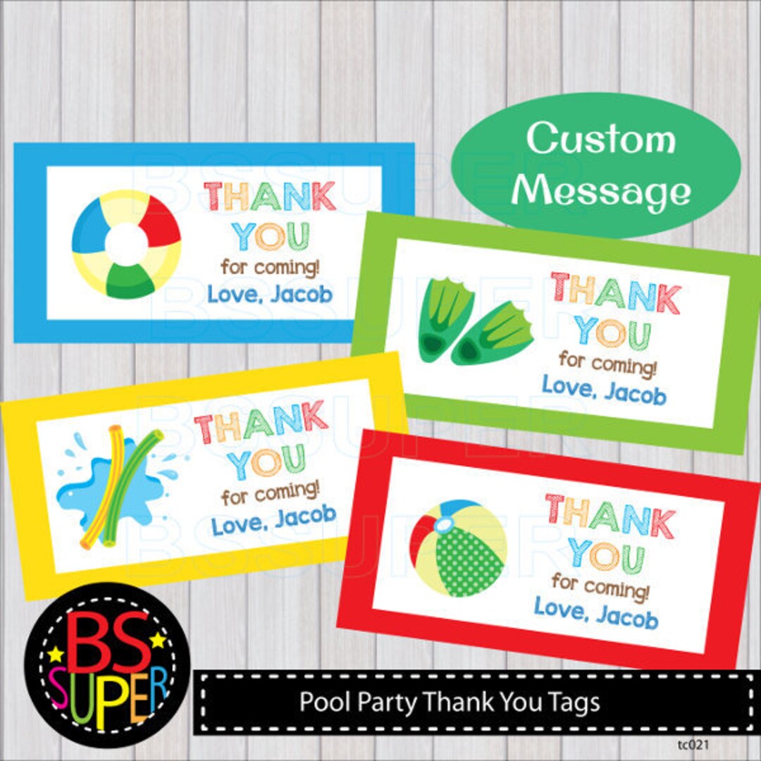 Pool Party Favor Tags, Pool Party Candy Bag Toppers, Pool Party Thank ...
