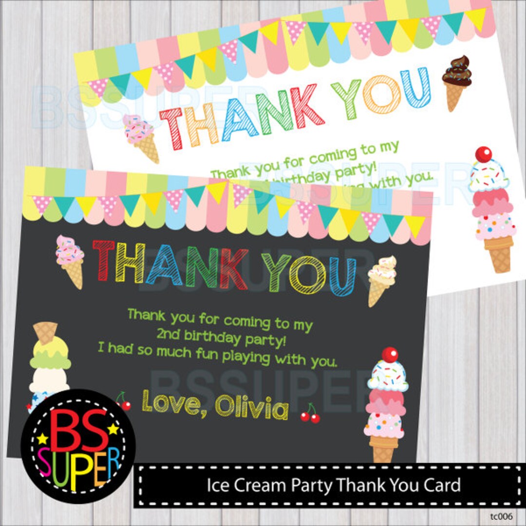Ice Cream Party Thank You Card - Etsy