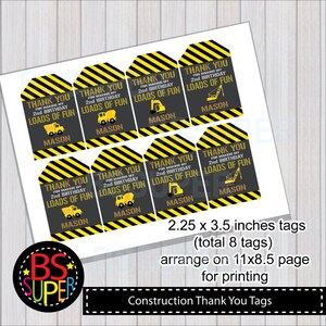 Construction Party Favor Tags, Construction Birthday Favor Tags ...