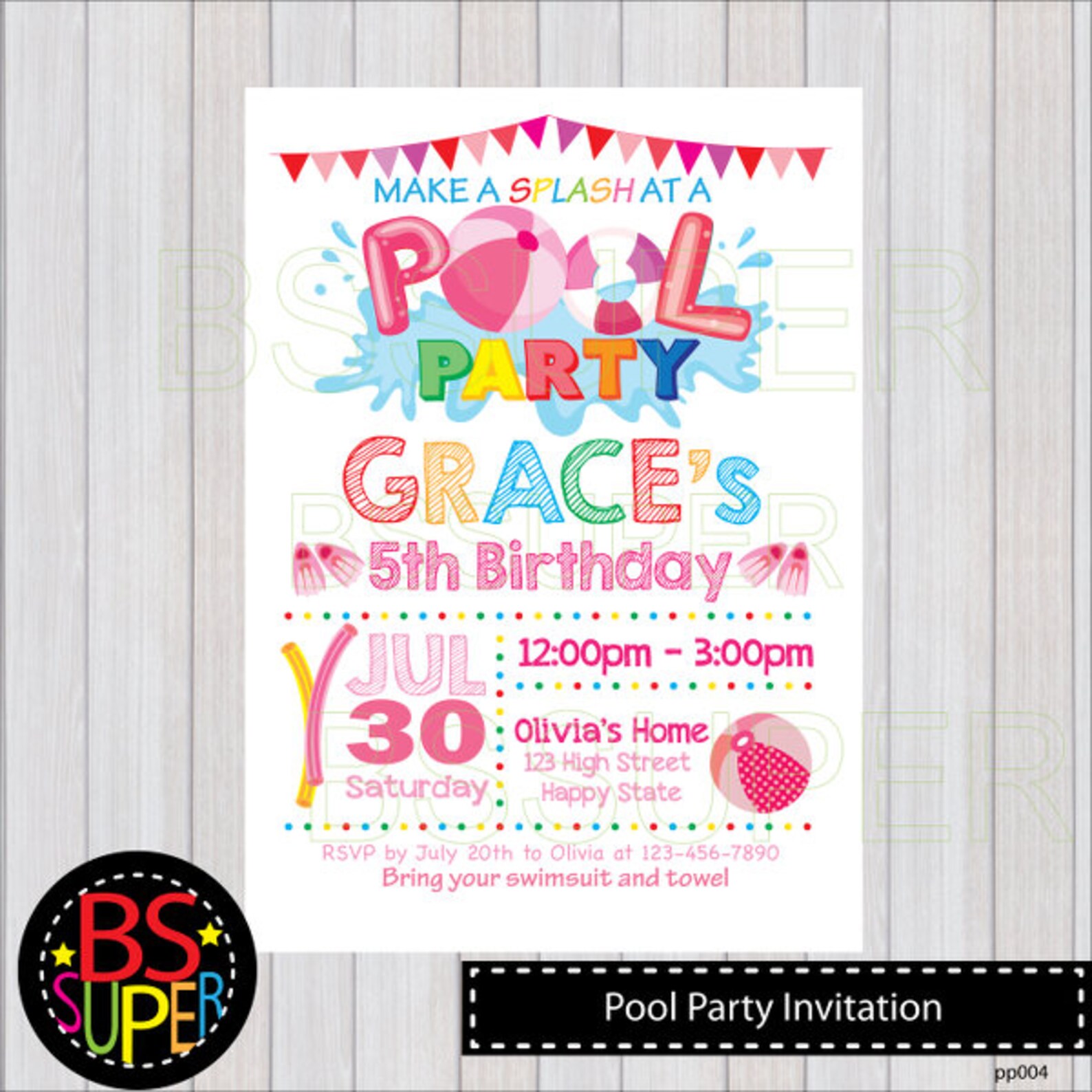 POOL PARTY Invitation Chalkboard Pool Party Birthday - Etsy