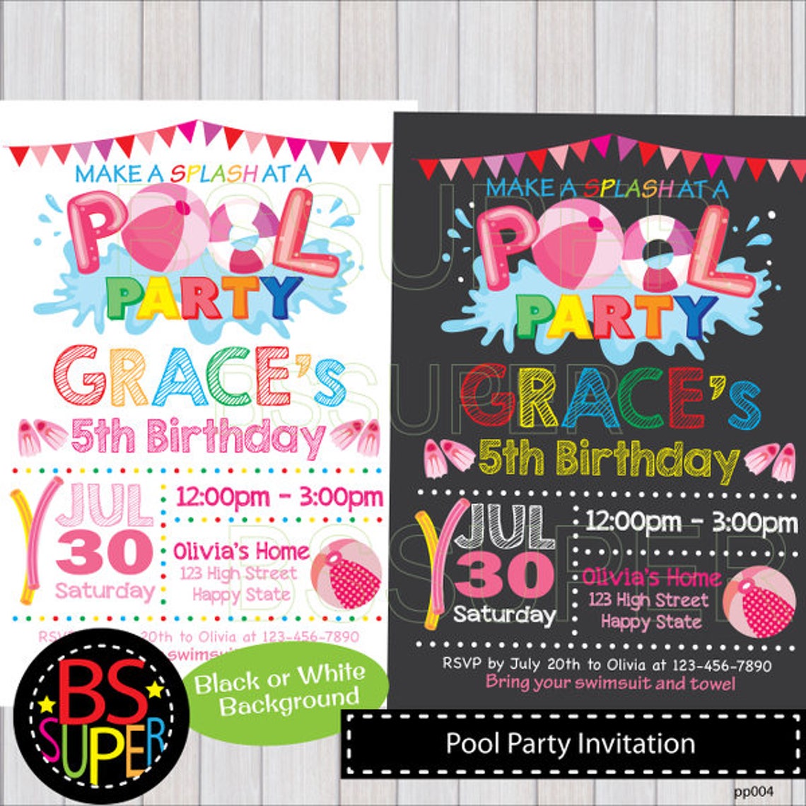 POOL PARTY Invitation Chalkboard Pool Party Birthday - Etsy