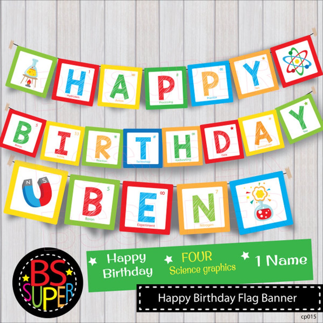 Science Birthday Banner , Mad Scientist Birthday Party Banner ...