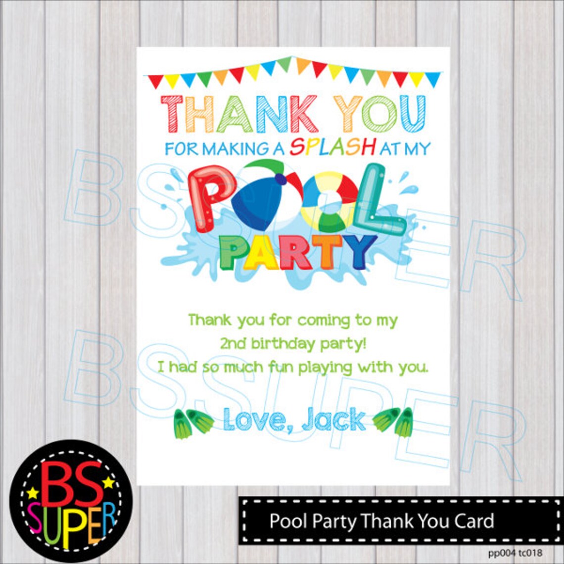 Pool Party Thank You Card Pool Party Thank You Swimming | Etsy