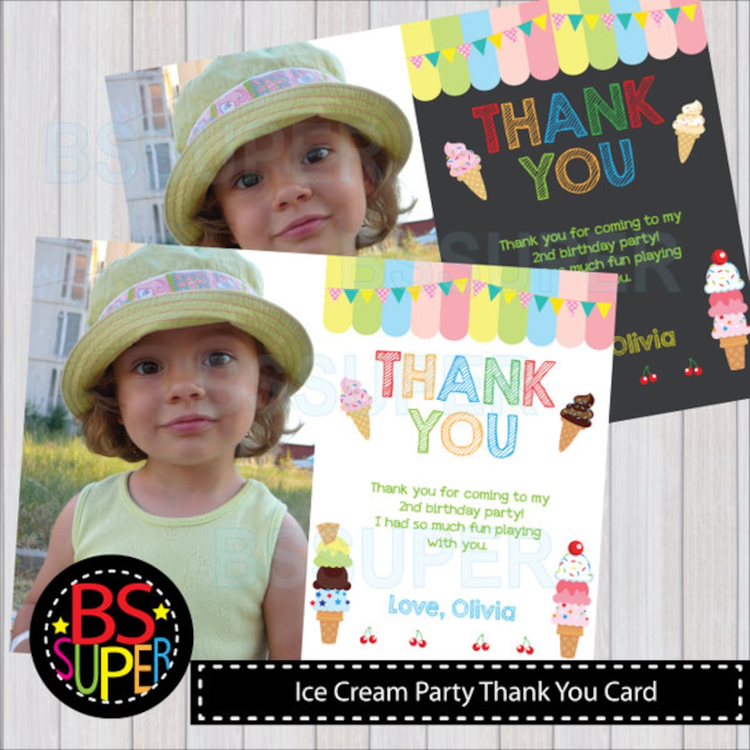 Ice Cream Party Thank You Card - Etsy
