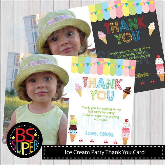 Ice Cream Party Thank You Card | Etsy