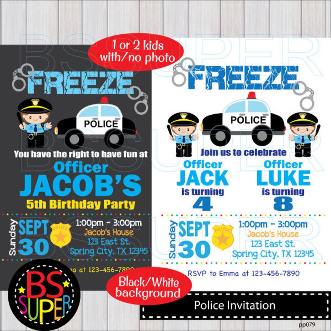 Police Birthday Invitation Police Party Invitations Police - Etsy