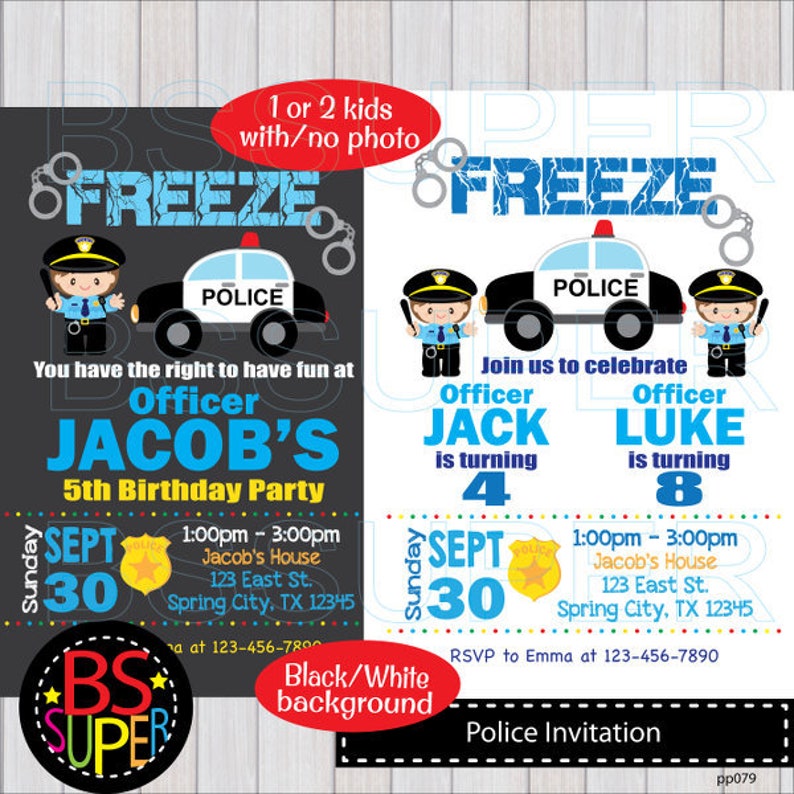 Police Birthday Invitation Police Party Invitations Police | Etsy