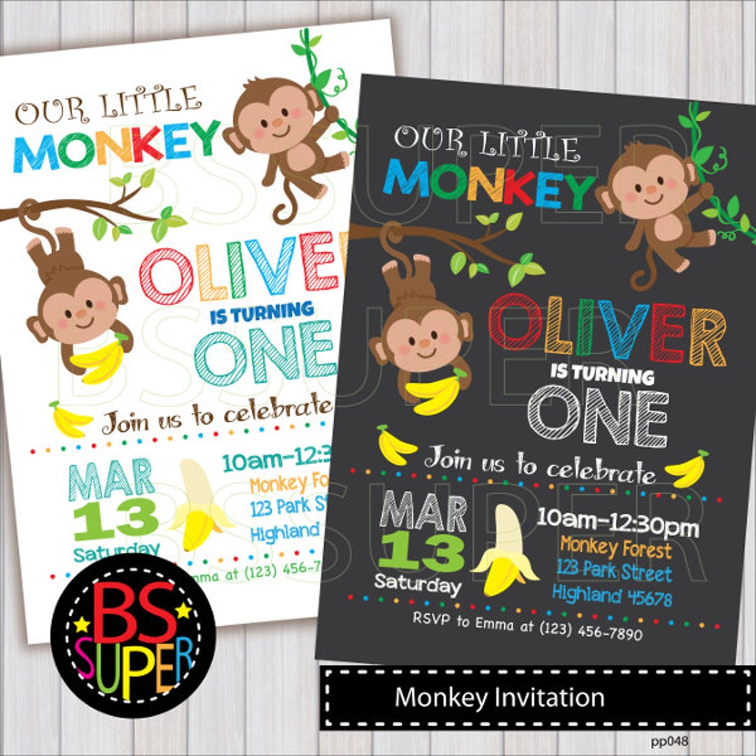 Monkey Birthday Invitation , Monkey Birthday Party , Monkey Invitation ...