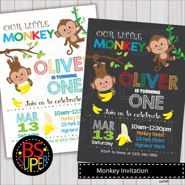 Monkey Birthday Invitation Monkey Birthday Party Monkey | Etsy