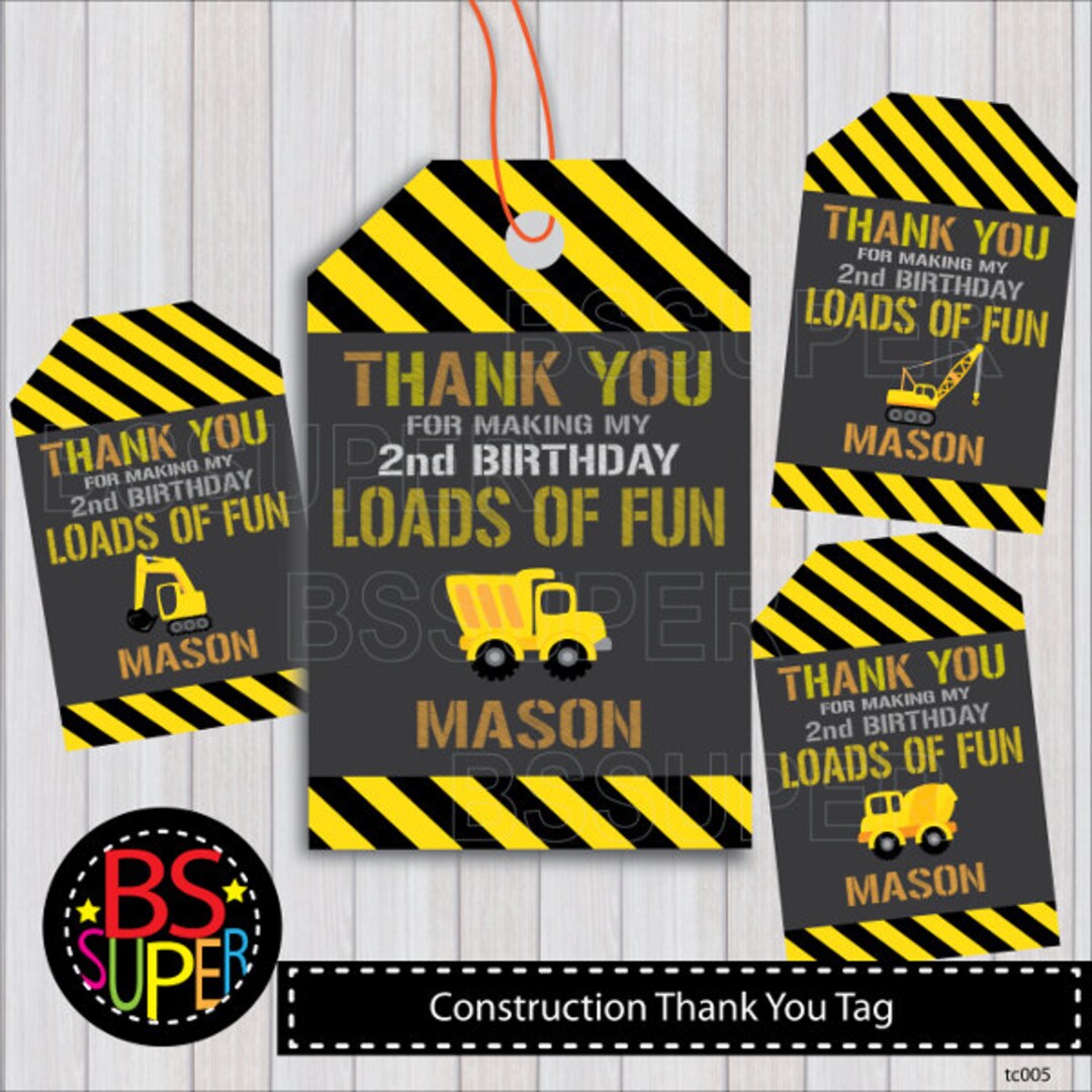 Construction Party Favor Tags, Construction Birthday Favor Tags ...