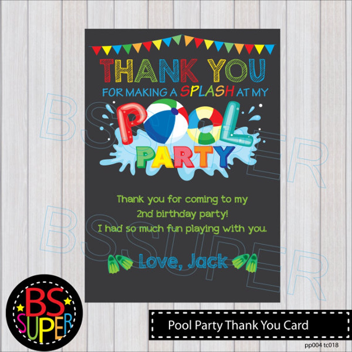 Pool Party Thank You Card Pool Party Thank You Swimming - Etsy
