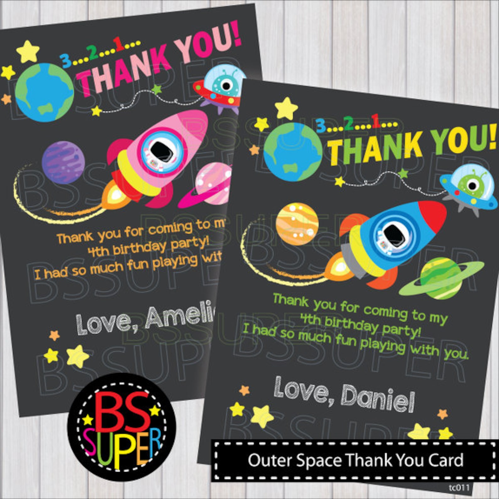 Outer Space Birthday Thank You Card Space Party Thank you | Etsy