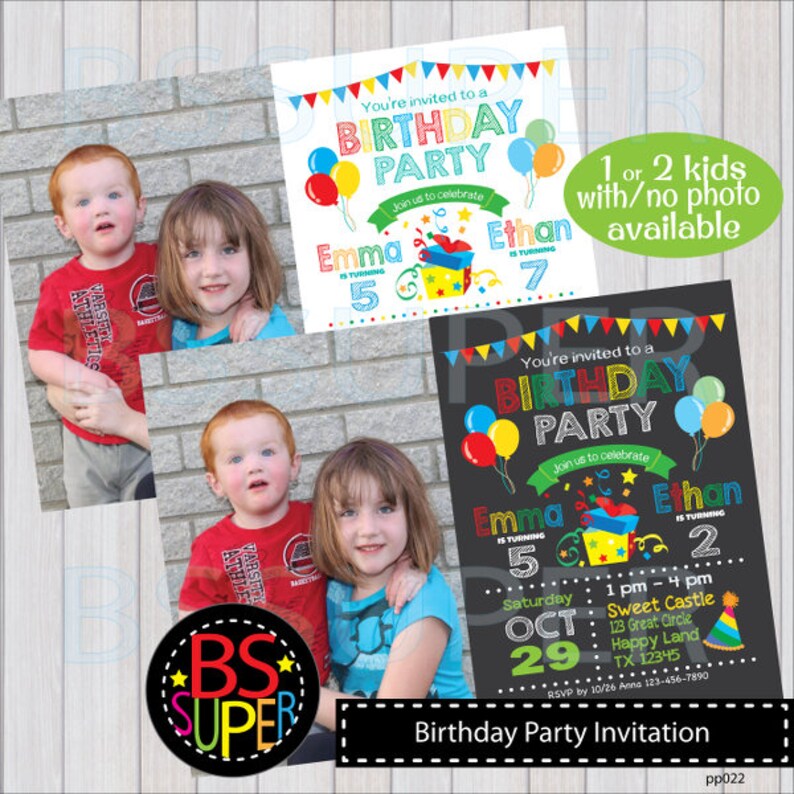 Birthday Party Invitation Sibling Birthday Invitations - Etsy Australia