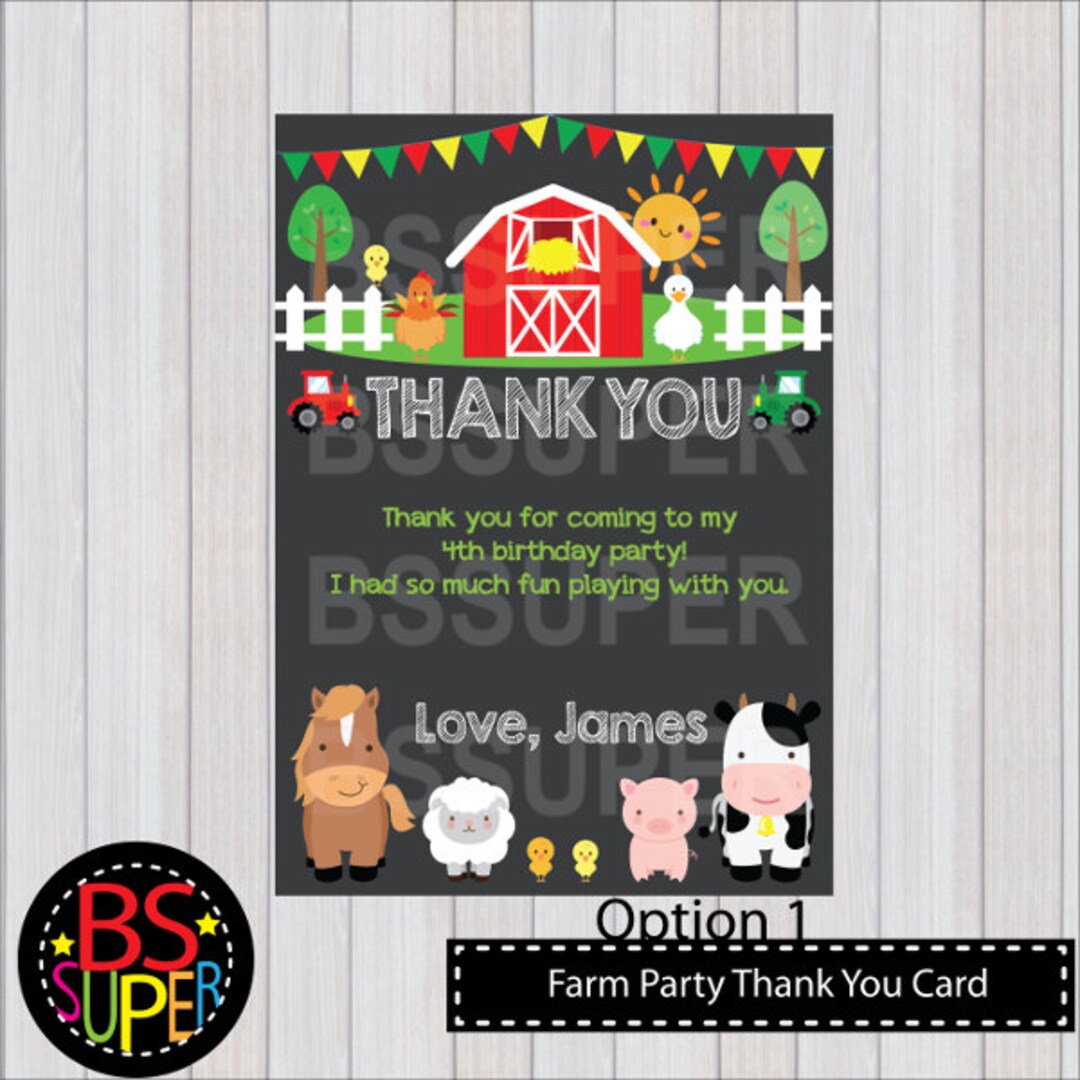 Farm Birthday Thank You Card, First Birthday Thank You Card - Etsy