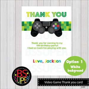 Video Game Thank You Card, Video Game Birthday Party Thank You Card - Etsy
