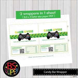 Video Game Party Candy Bar Wrapper, Video Game Birthday Party Gift Tag ...