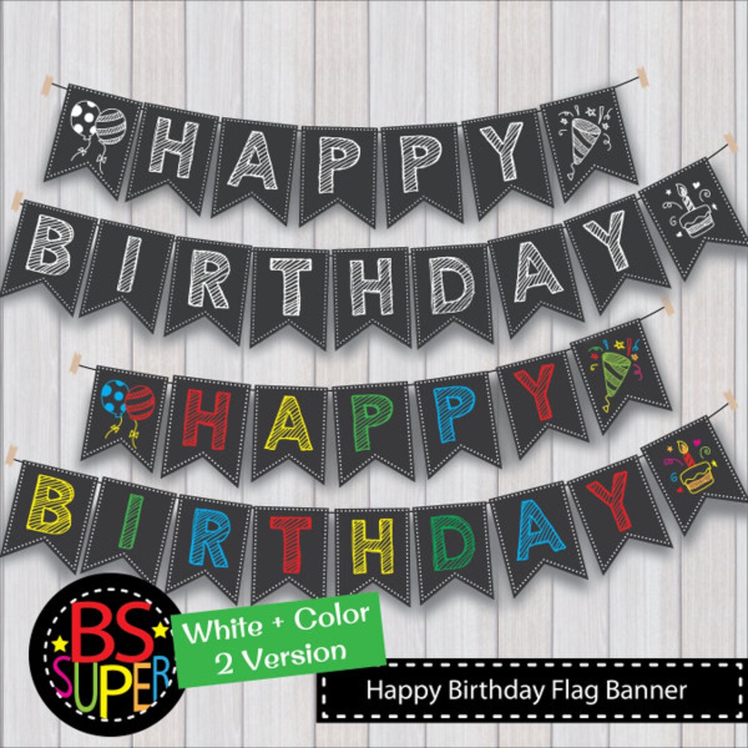 Happy Birthday Banner , Chalkboard Banner , Flag Banner - Etsy