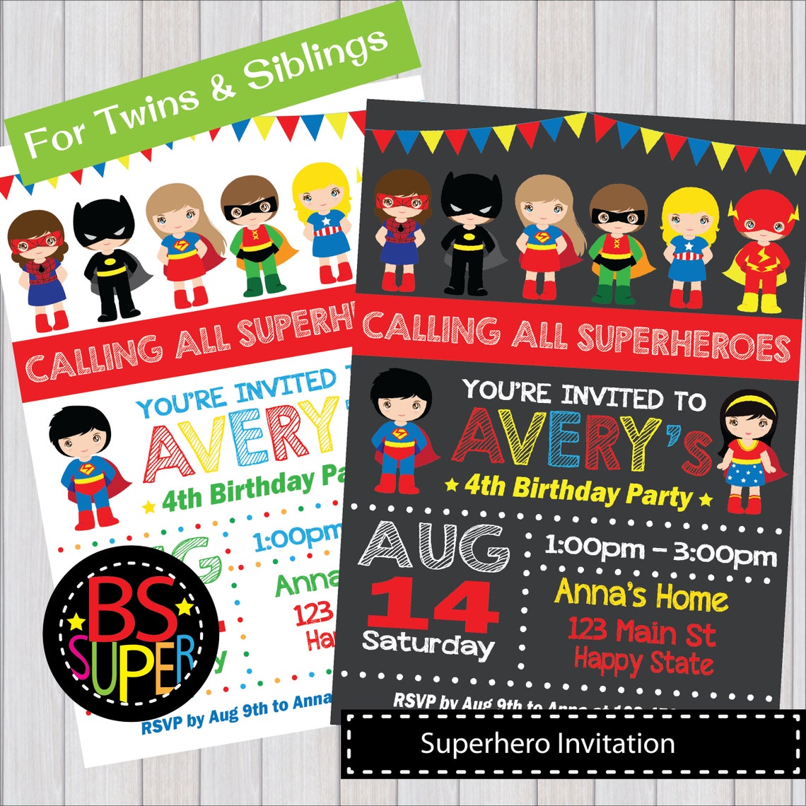 SUPERHERO PARTY Invitation Two Kids Superhero Party Birthday - Etsy