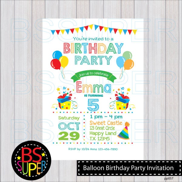 Balloon Birthday Invitation Balloon Birthday Party | Etsy