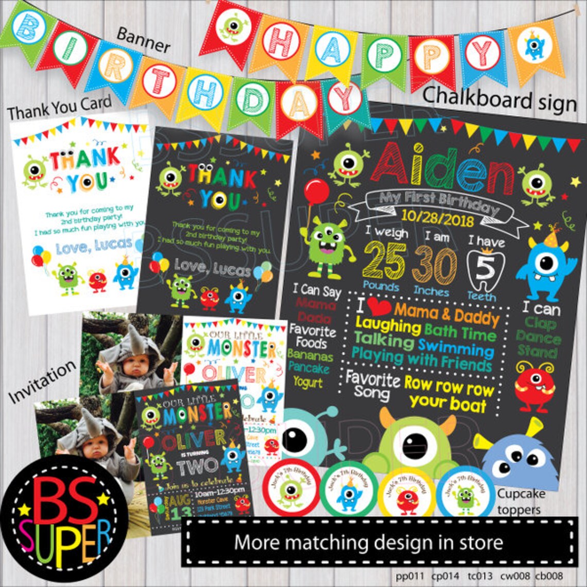 Monster Birthday Chalkboard Sign Monster First Birthday - Etsy