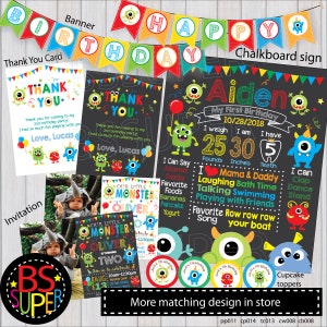Monster Birthday Chalkboard Sign, Monster First Birthday Chalkboard ...