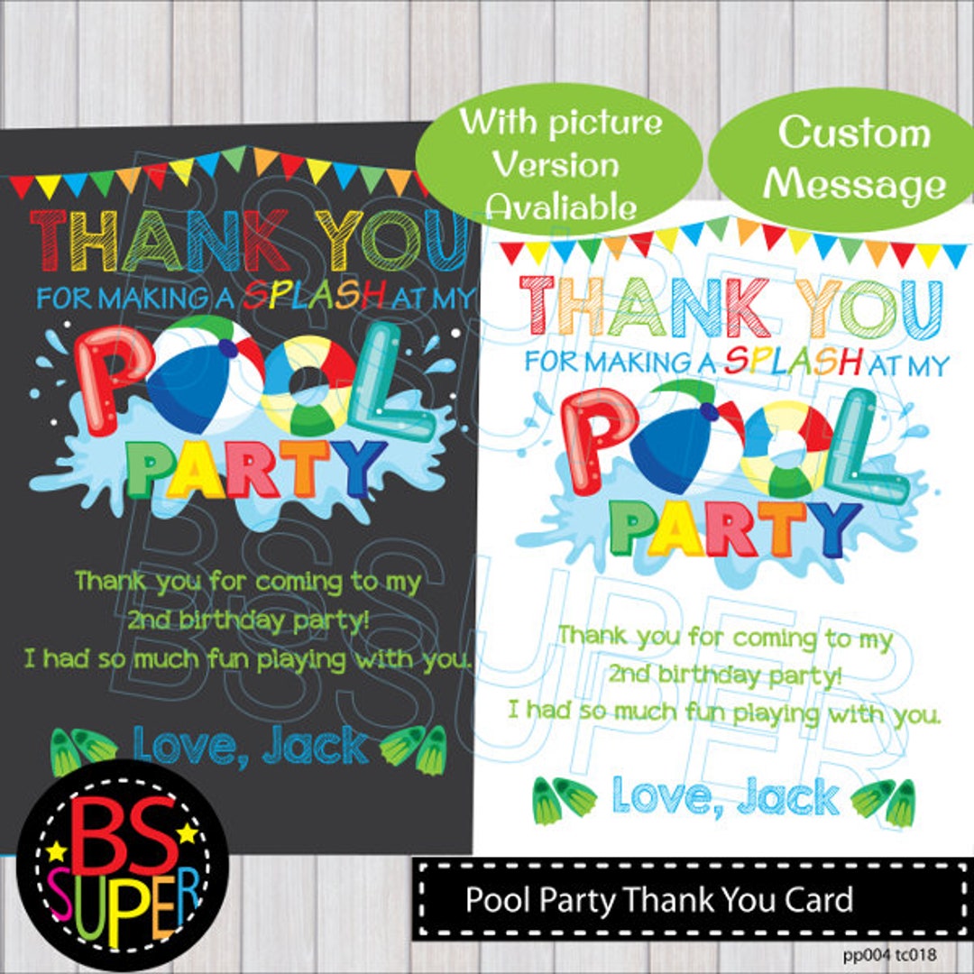 Pool Party Thank You Card, Pool Party Thank You, Swimming Party Thank ...
