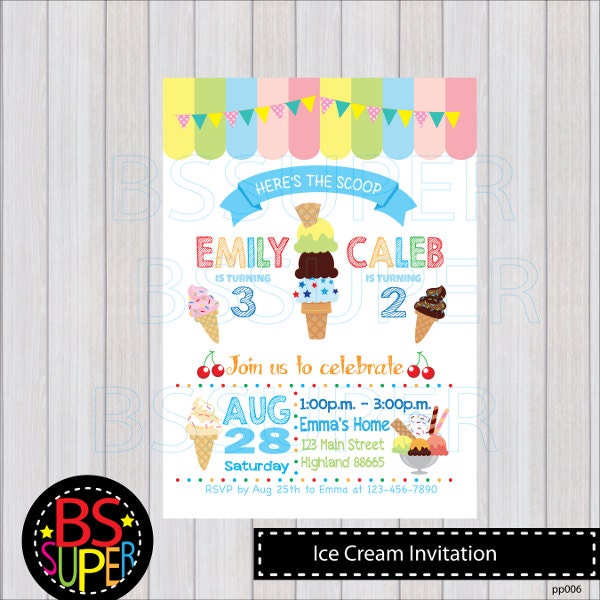Ice Cream Invitation Ice Cream Party Invitation Joint Ice - Etsy