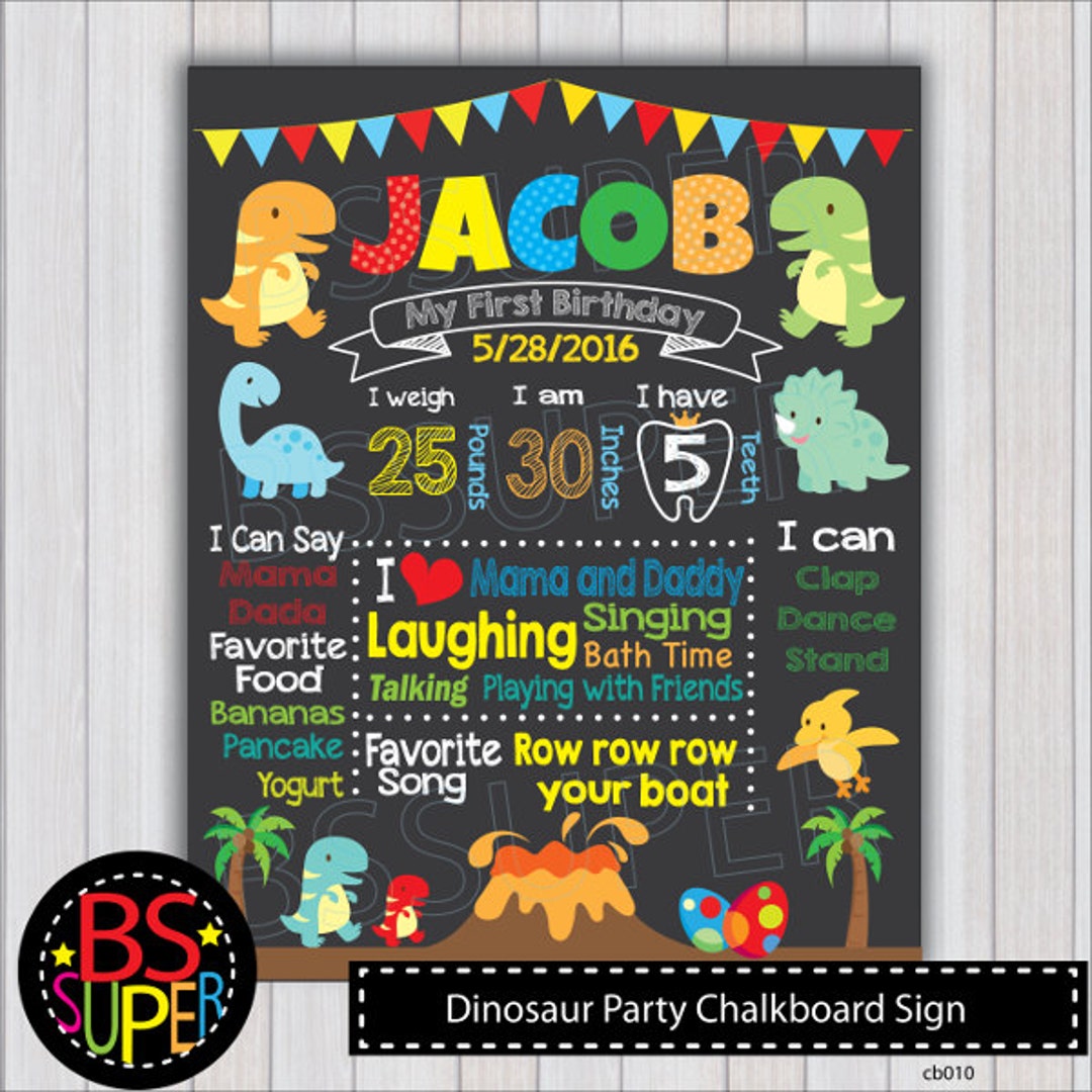 Dinosaur Birthday Chalkboard Sign, Dinosaur First Birthday Chalkboard ...
