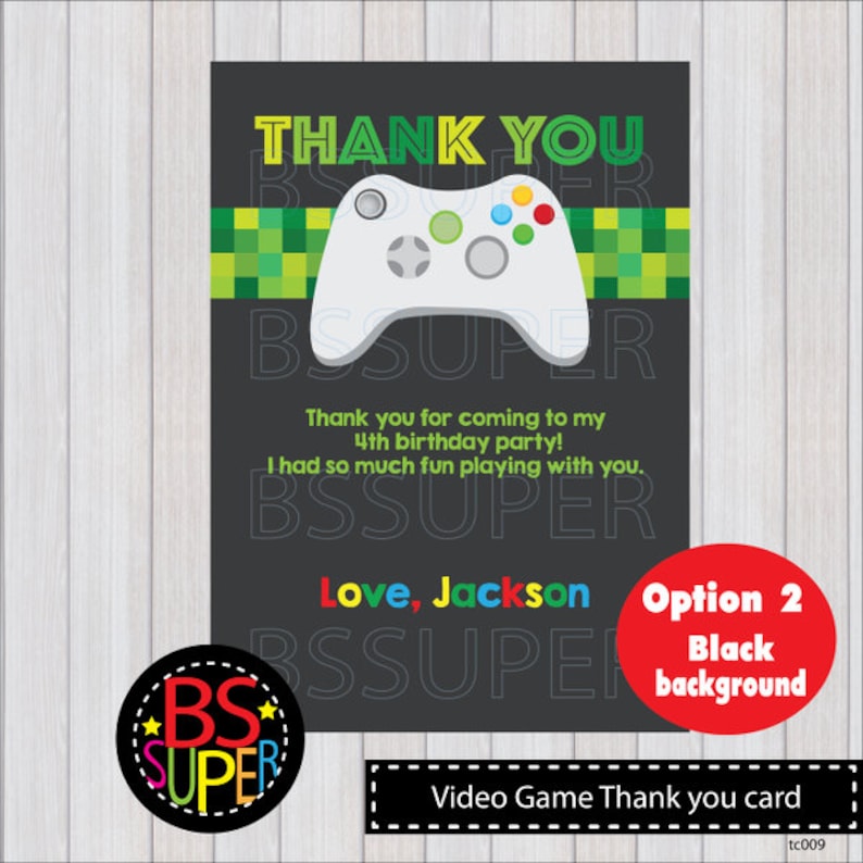 Video Game Thank You Card Video Game Birthday Party Thank You - Etsy