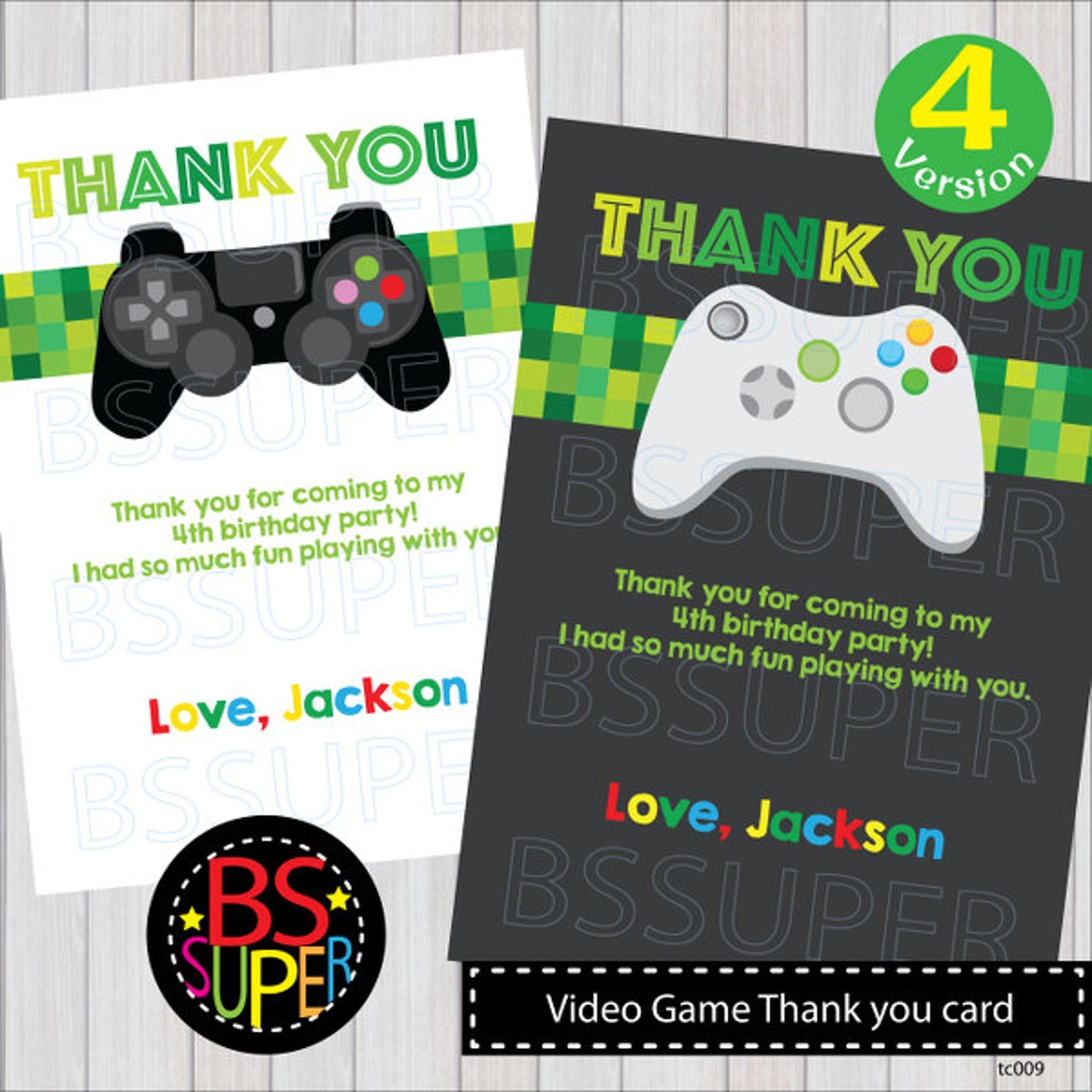 Video Game Thank You Card Video Game Birthday Party Thank You - Etsy