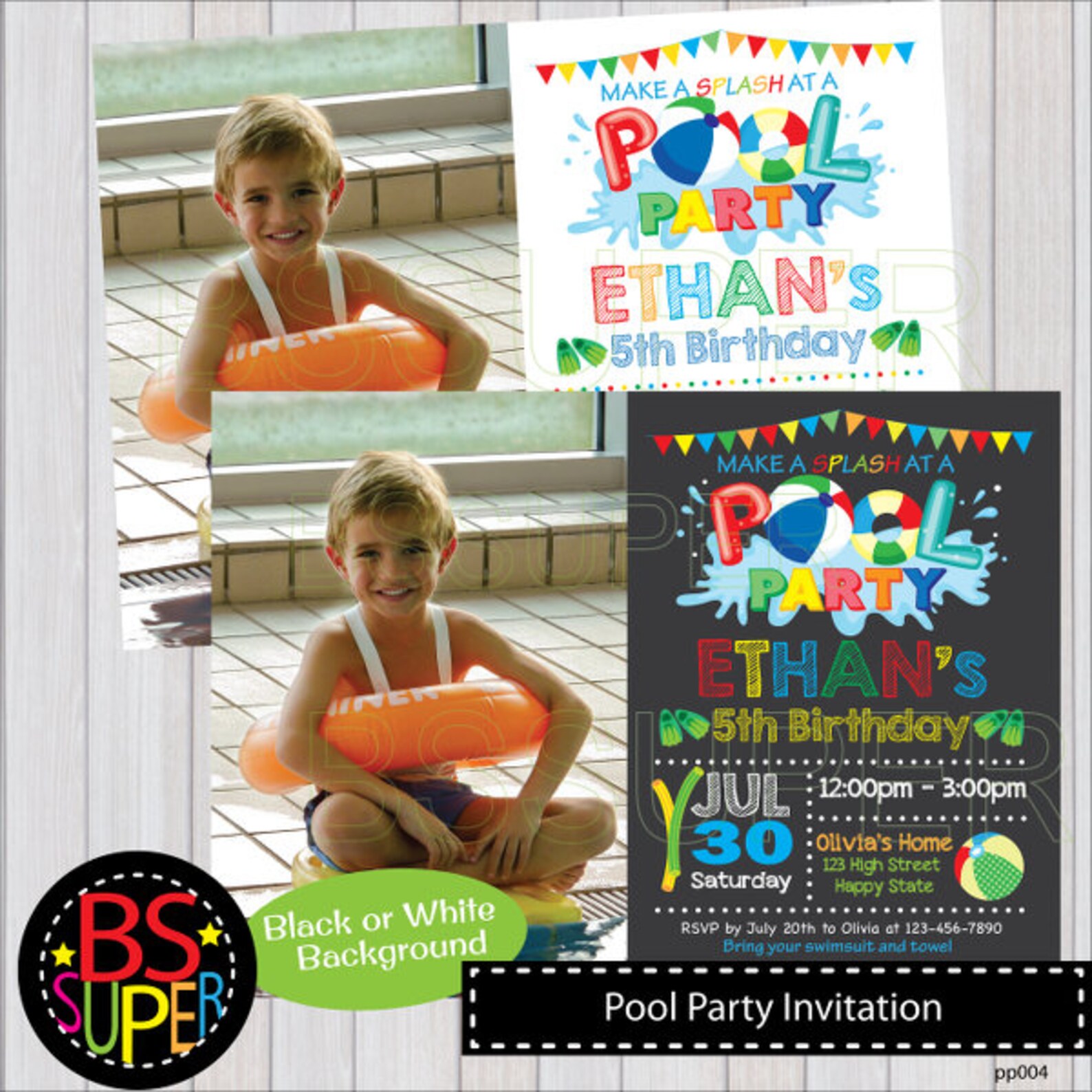 POOL PARTY Invitation Chalkboard Pool Party Birthday - Etsy