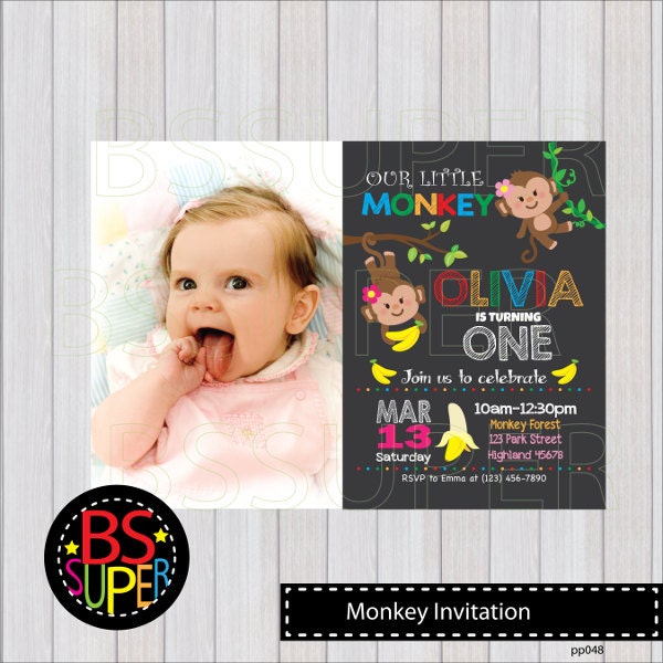 Monkey Birthday Invitation Monkey Birthday Party Monkey | Etsy