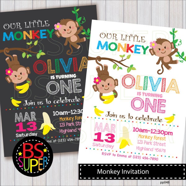 Monkey Birthday Invitation Monkey Birthday Party Monkey | Etsy