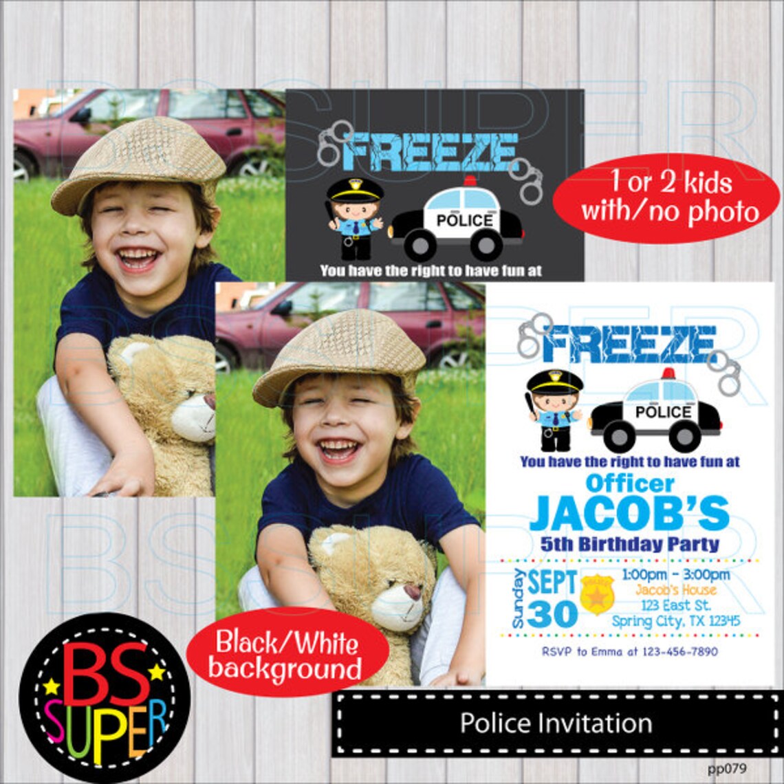 Police Birthday Invitation Police Party Invitations Police | Etsy